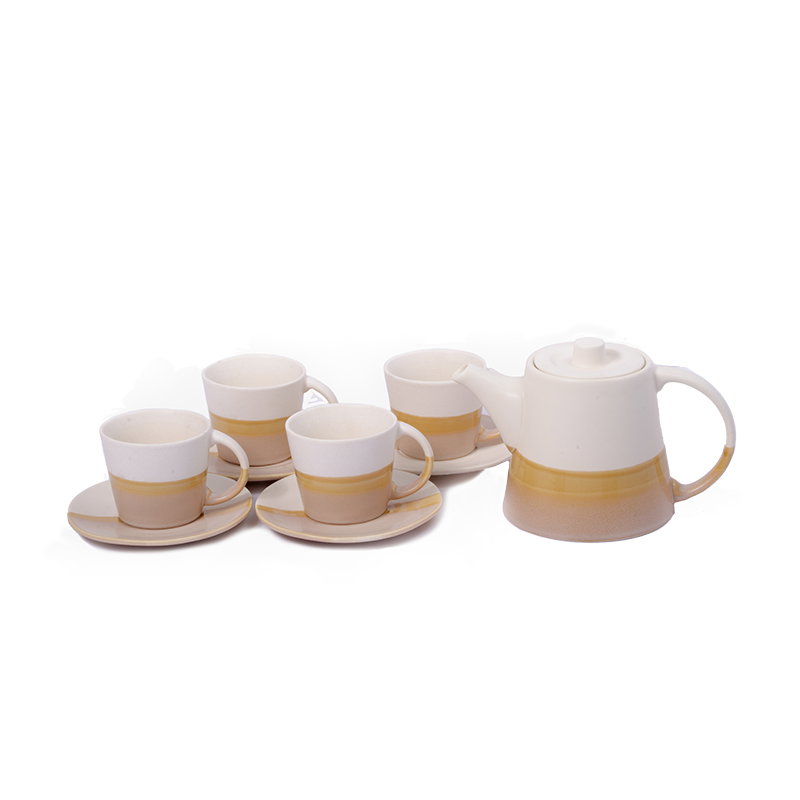 Beige colored 10-piece porcelain tea set