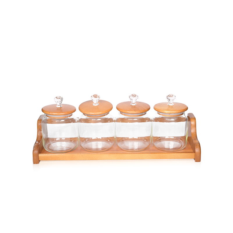 طقم علب بهارات زجاجية مع ستاند معدني 4 حبات 42×13.5×16 سم